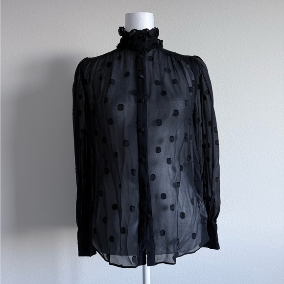 kate spade | Tops | Kate Spade Elegant Black Sheer Polka Dot Blouse ...